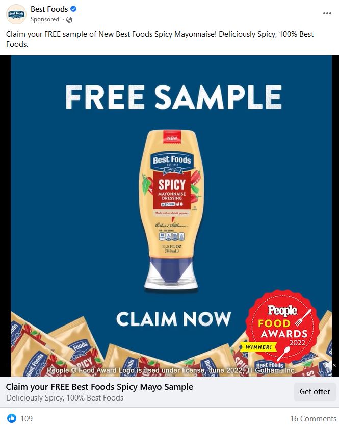 FREE Best Foods or Hellmann’s Spicy Mayonnaise Sample