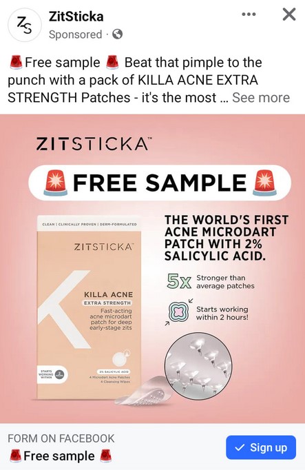 FREE Zitsticka Acne Extra Strength Patches Sample