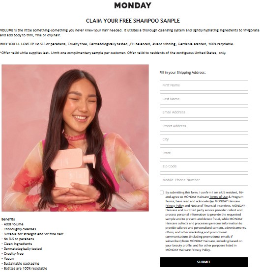 FREE MONDAY Volume Shampoo Sample