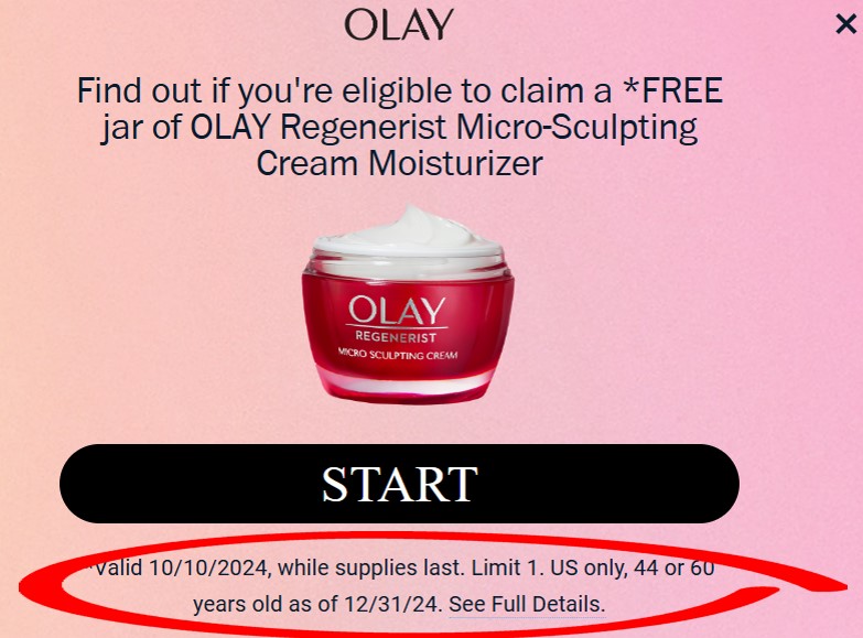 FREE Jar of Olay Age Burst Regenerist Micro-Sculpting Cream Moisturizer